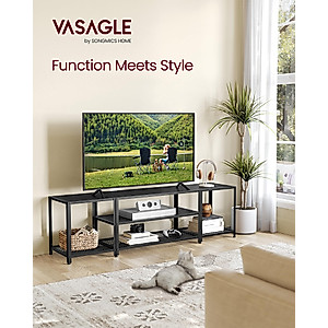 VASAGLE Modern TV Stand for TVs up to 75 Inches, 3-Tier Entertainment Center, Industrial TV Console Table with Open Storage Shelves, for Living Room, Bedroom, Black with Wood Grain ULTV098B22