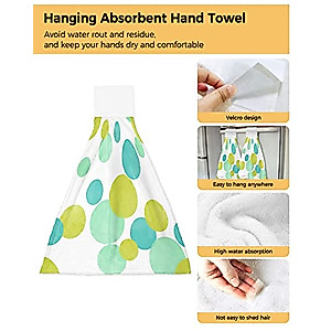 CyCoShower Hanging Hand Towels Kitchen Towel Simple Blue and Lime Green Polka Dots Bathroom Hand Towels with Loop Tie Towels Soft,Absorbent Tea Bar Towels,2pcs
