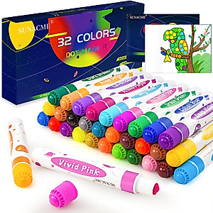 sunacme Washable Dot Markers, 32 Colors Bingo Daubers for Toddlers Kids Preschool, Dot Markers with Free 16 Pages Activity Book for Arts and Crafts Supplies. Non Toxic Water-Based Paint Art Markers