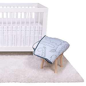 Trend Lab Modern Baby Crib Bedding Set for Boys | Simple Safari 4 Piece Nursery Décor Quilt, 2 Fitted Crib Sheets, and Dust Ruffle Skirt - Blue, 80015
