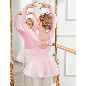 Zaclotre Girls Ballet Tutu Long Sleeve Leotards Dance Dress Ballerina Costume with Skirt Pink Size 4-5 Toddler