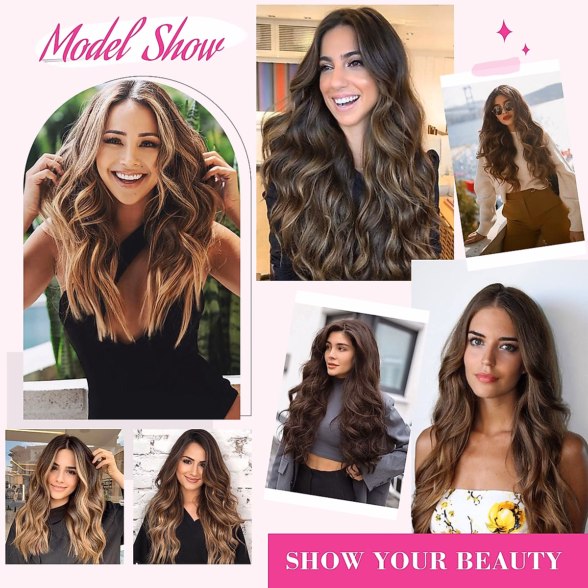 REECHO 20" 1-Pack 3/4 Full Head Curly Wave Clips in on Synthetic Hair Extensions HE008 Hairpieces for Women 5 Clips 4.5 Oz per Piece - Natural Black