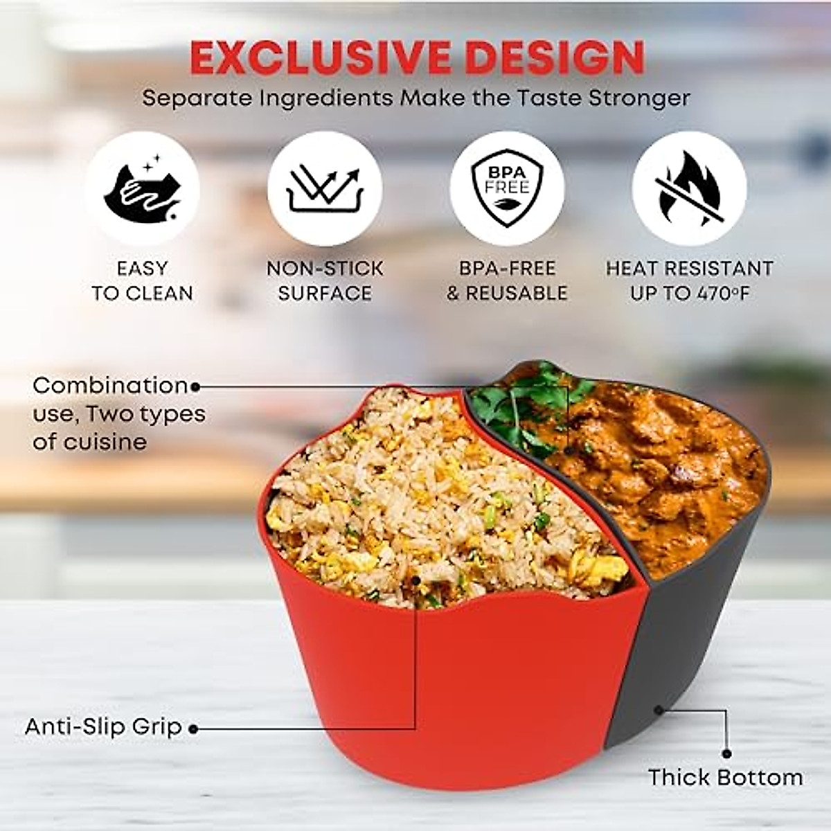 AMR 2in1 Slow Cooker Liners for 5-6 QT Crockpots, Silicone Crockpot Liner for Cooking 2 Dishes, Leak Proof & Dishwasher Safe