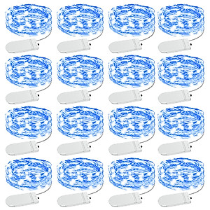 Olafus 16 Pack Cool White and Blue Fairy Lights Battery Operated, Mini Starry String Light Waterproof IP68, 7ft 20 LED Firefly Starry Light Copper Wire for Christmas Decorations Wedding Party DIY