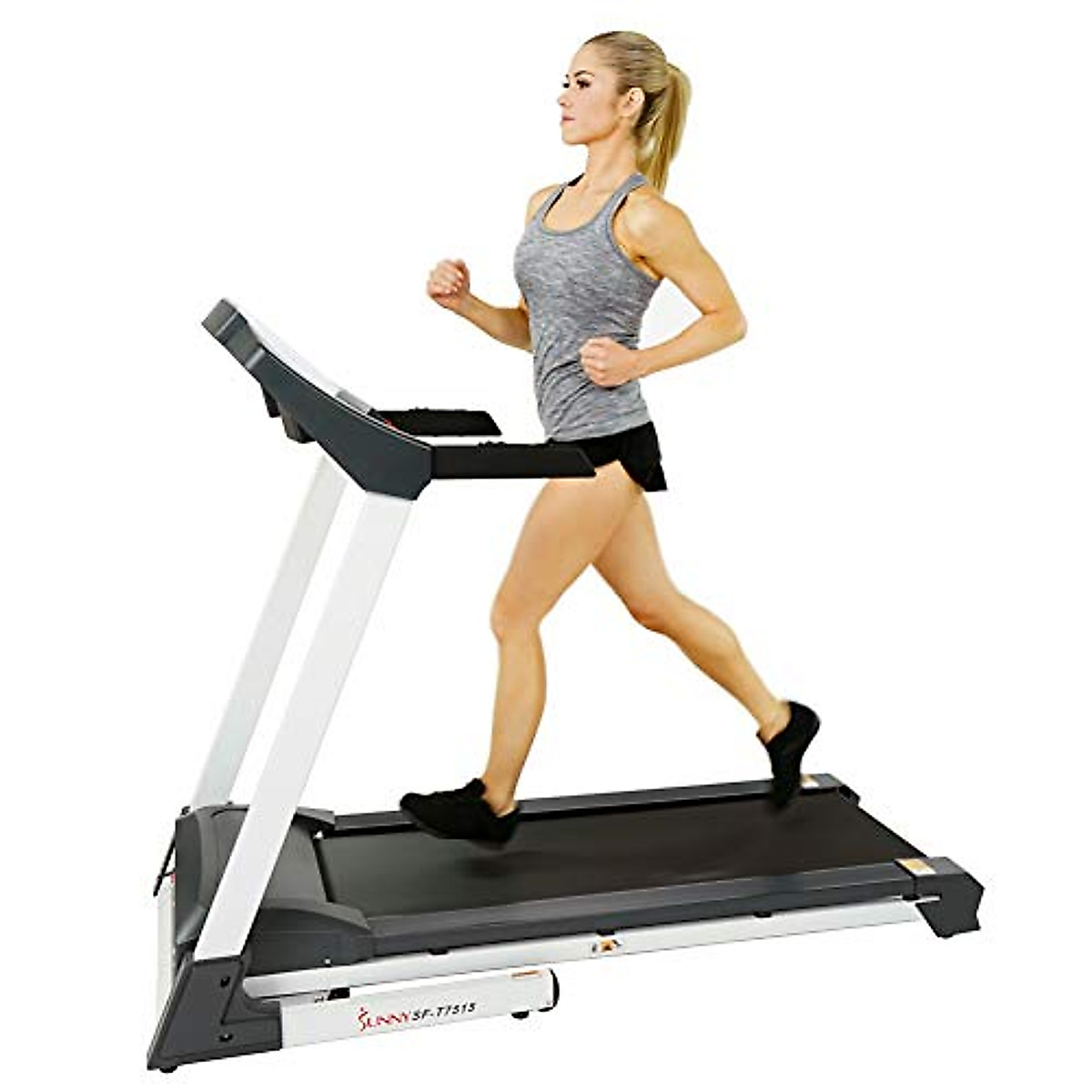 Sunny Health & Fitness SF-T7515 Smart Treadmill with Auto Incline, Speakers, Bluetooth, LCD and Pulse Monitor, Phone Function, 240 LB Max Weight , grey