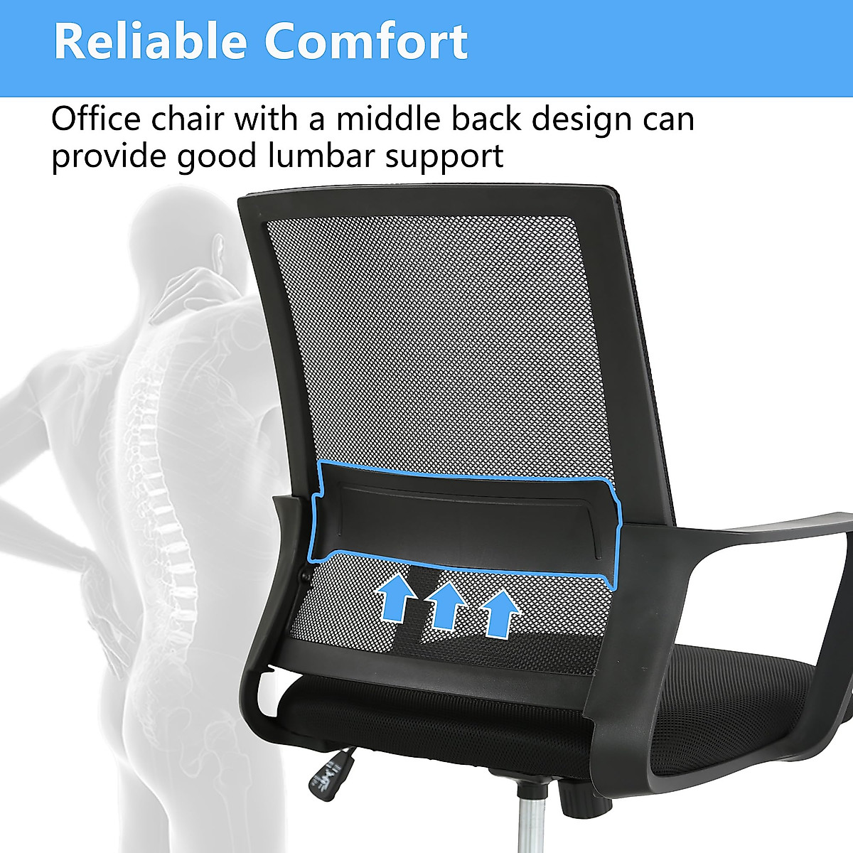 PayLessHere Office Chair Computer Chair Ergonomic Mesh Chair Mid-Back Home Office Swivel Chair Modern Desk Chair with Wheels Armrests Lumbar Support (Black)