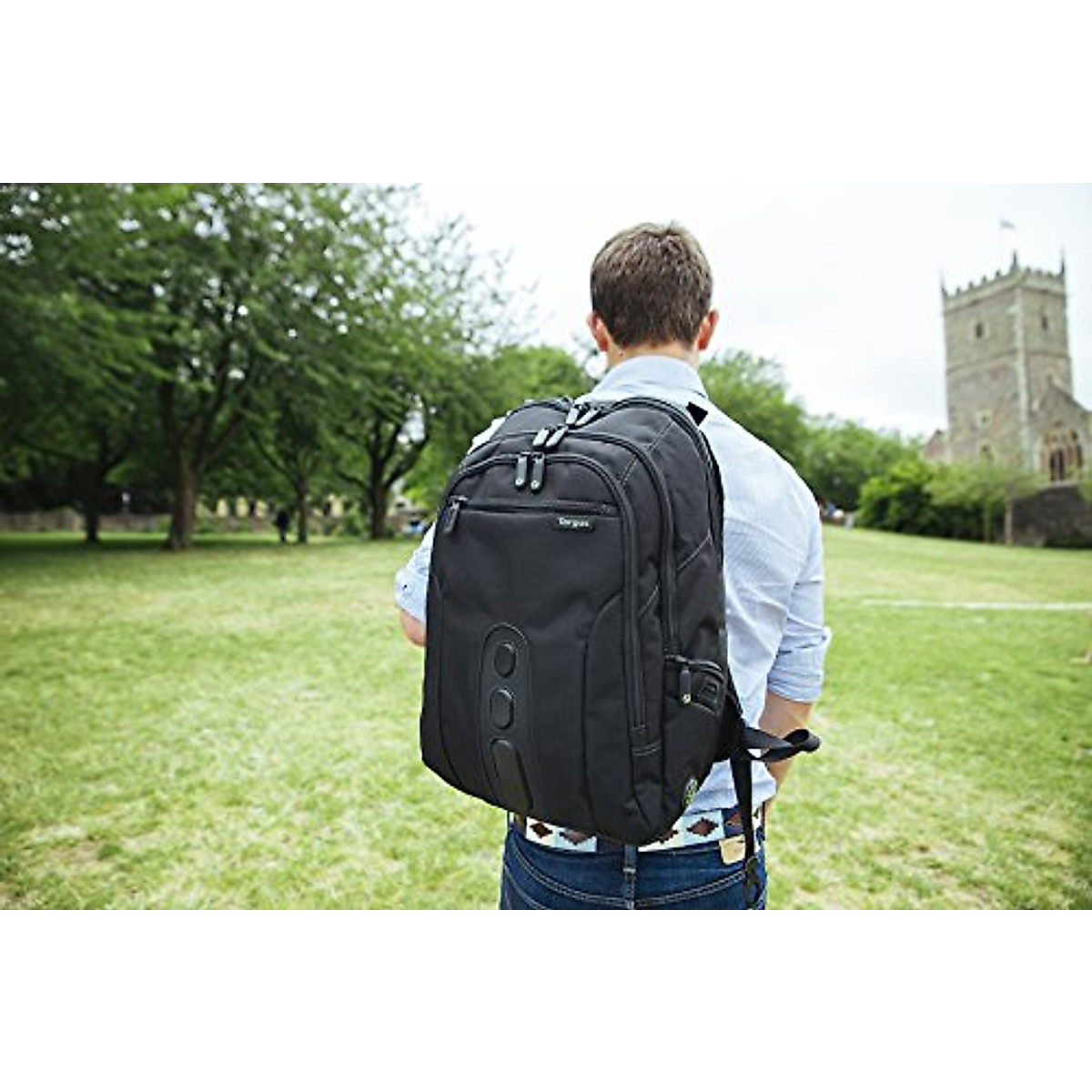 Targus EcoSpruce business Travel Laptop Backpack,15.6 inch EcoFriendly 27L waterprof work+school+computer laptop bag, Recycled fabric, MP3 Commuters rucksack, Briefcase Bag Women/ Men (TBB013EU) Black