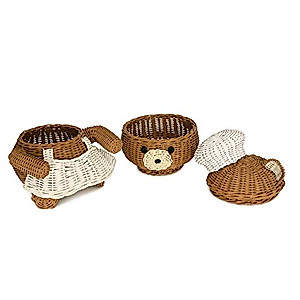 G6 COLLECTION Bear Rattan Storage Basket With Lid Decorative Bin Home Decor Hand Woven Shelf Organizer Cute Handmade Handcrafted Gift Art Decoration Artwork Wicker Bear (Chef Bear)