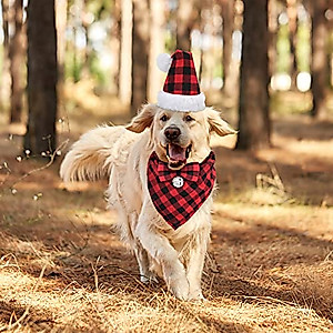 Rypet Christmas Dog Bandana Hat Bow tie Set Classic Plaid Christmas Hat with Scarf Dog Christmas Costume Accessories for Small Medium Large Dogs Cats