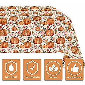 3 Pack Pumpkin Tablecloths Baby Shower Table Cover, Fall Thanksgiving Autumn Harvest Pumkpin Baby Shower Decorations, 108" x 54" Floral Little Pumpkin Birthday Party Supplies for Boys Girls