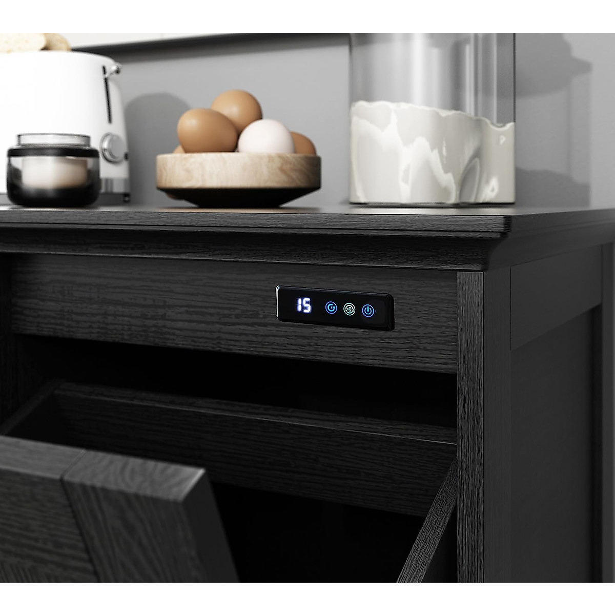 Tilt Out Trash Can Cabinet/Wooden Hidden Trash Cabinet,Pet Proof Trash Can Cabinet, Laundry Sorter Cabinet,Trash Can Cabinet with Deodorising Function,10 Gallons Kitchen Trash Cabinet (Black)