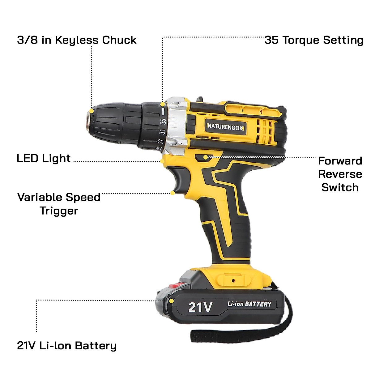 NatureNook Drill Set Electric Screwdriver Cordless Power Drill Tools Cordless Drills with Battery and Charger