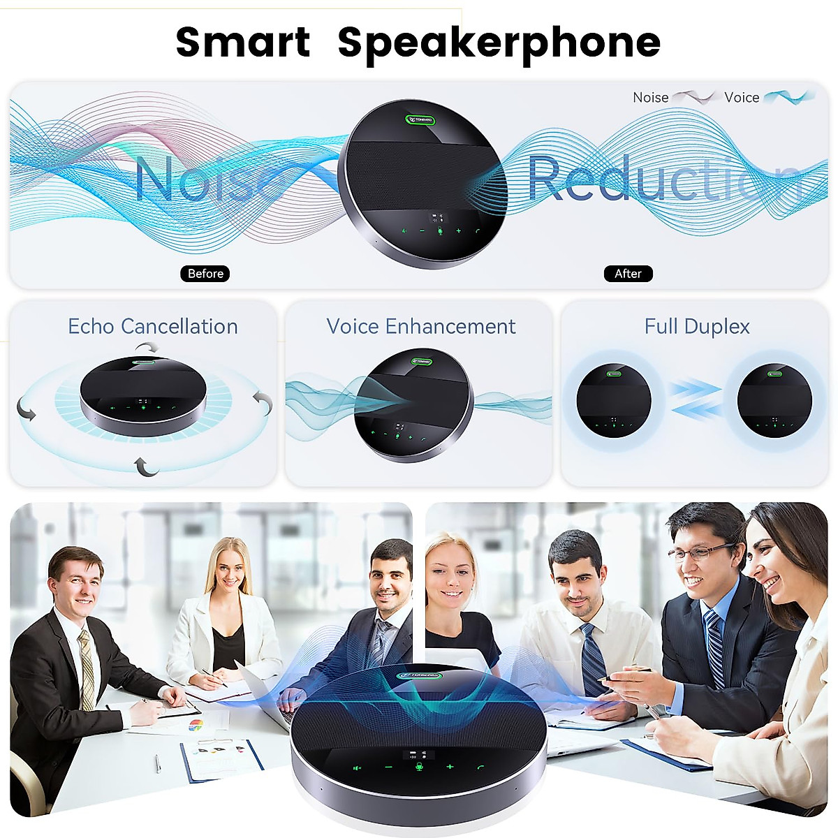 TONGVEO Bluetooth Speakerphones Conference Microphone,2 in 1 Daisy Chain Conference Speakers with Microphone,360° Voice Pickup Noise Reduction 8 Hour Call Time for up to 20 Attendees Meeting