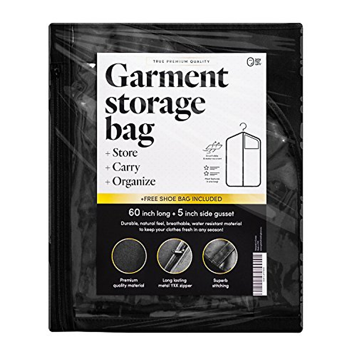 Luxury Storage Garment Bag for Long Coat, Fur, Mink, Gown, Vestment and Choir Robe | 60 Inch + 5 Inch Gusset Cover | Heavy Duty, Hanging, Breathable, Foldable Travel and Wardrobe Clothes Protector