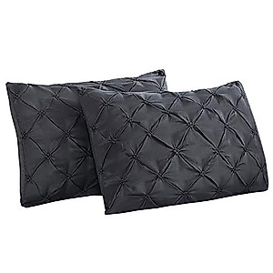 Vaulia Soft Microfiber Decorative Pillow Shams, Pintuck Pinch Pleated Pattern, Standard Size (20x26) Black Color - Set of 2