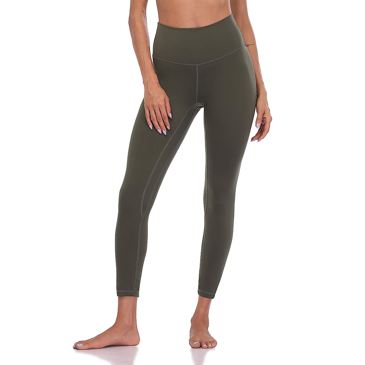 Colorfulkoala Women's Buttery Soft High Waisted Yoga Pants 7/8 Length Leggings (S, Olive Green)
