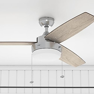 Prominence Home Statham, 52 Inch Contemporary Indoor LED Ceiling Fan with Light, Pull Chain, Dual Mounting Options, Modern Dual Finish Blades, Reversible Motor - 51019-01 (Brushed Nickel)