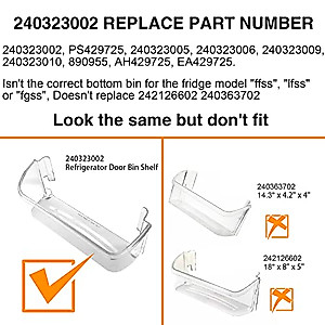 240323002 Refrigerator Door Bin Shelf Compatible with Frigidaire, Replacement Part AP2115742 PS429725 Clear Refrigerator Side Bottom Shelf (2 Pack)