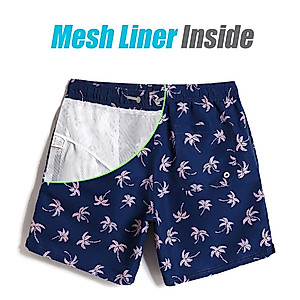 maamgic Mens Swim Trunks Quick Dry Swim Shorts with Mesh Lining Funny Swimwear Bathing Suits Navy Palm Medium