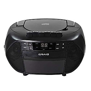 Craig CD6951 Portable Top-Loading CD Boombox with AM/FM Stereo Radio and Cassette Player/Recorder in Black | 6 Key Cassette Player/Recorder | LED Display |