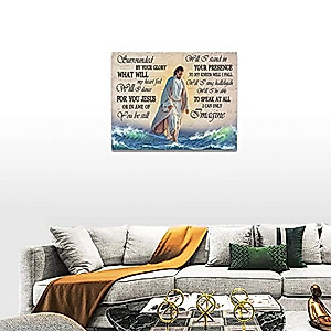 citari Jesus I Can Only Imagine Canvas Wall Art Walking on Water Pictures Decor Christian Religious God Inspirational Quotes Poster Painting Print Artworks Framed for Living Room Bedroom 16''x12''