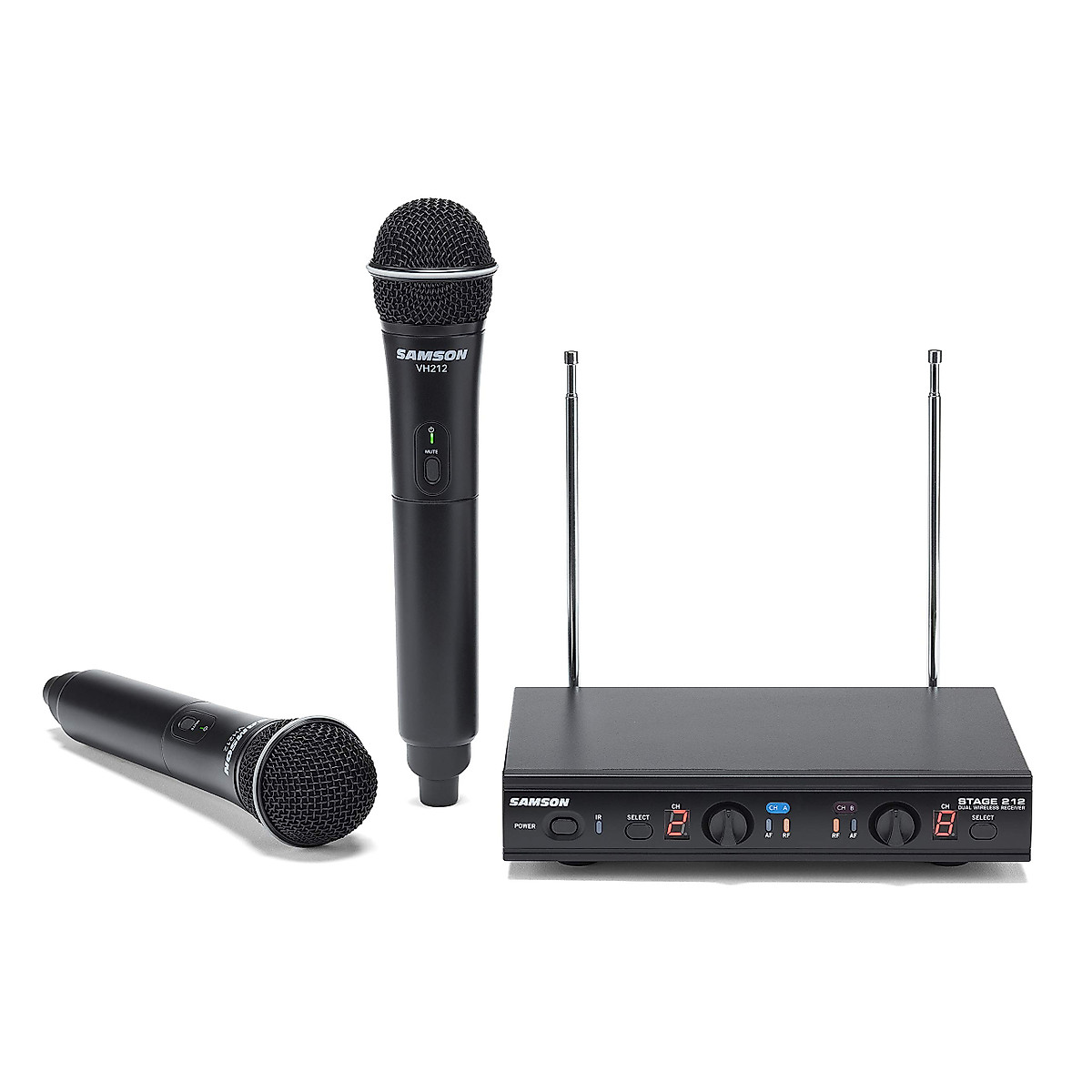 Samson Stage 212 Dual Vocal VHF Frequency Agile Wireless System (2) Q6 Dynamic Mics