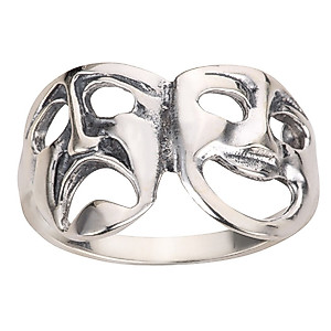 CloseoutWarehouse 925 Sterling Silver Comedy Tragedy Theatre Mask Ring Size 10