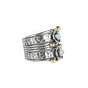 YoTreasure Moonstone 925 Sterling Silver Brass Wide Band Statement Ring Jewelry