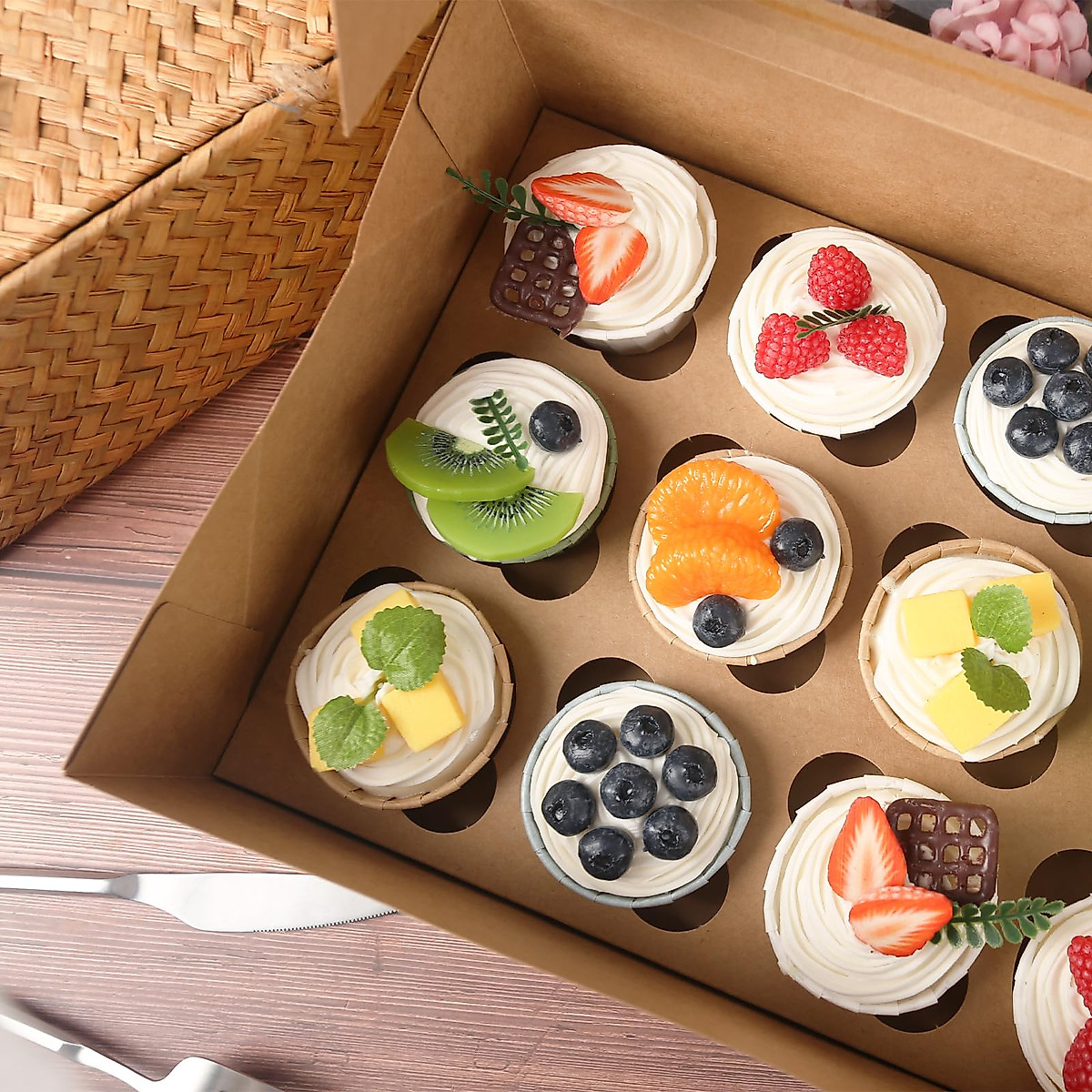 TOXOY 6PCS Cupcake Boxes with Windows, Kraft Cupcake Container 12 Count Cupcake Holder with Insert Holding 72 Cupcakes for Birthday Holiday Party Bakery Supplies