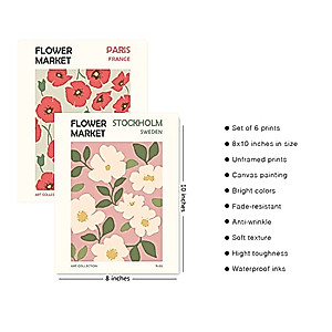 HoozGee Flower Market Poster Botanical Decor Minimalist Wall Art Prints Love Couple Theme Flower Line Poster Vintage Prints Canvas Wall Art Colorful Floral Wall Decor (8"x10" UNFRAMED)