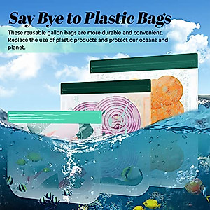 Reusable Gallon Freezer Bags, 4-Pack Reusable Ziplock Bags Silicone, Reusable Food Storage Bags for Travel/Home Kitchen Organization As Meats, Vegetables, Sandwich, Snack, Cereal