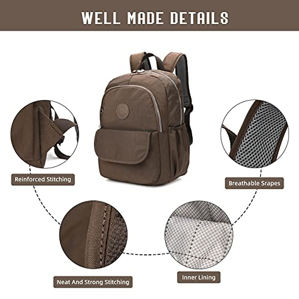 Vendra Moka Compact Hiking Nylon Waterproof Laptop Backpack Purse for Women and Men, Small Lightweight Travel Casual Outdoor Dayback