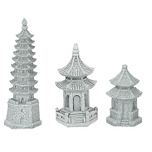 Happyyami Concrete Decoration 3pcs Pagoda Statue Model Miniature Appendix Concrete Micro Landscape Decoration