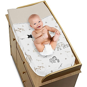 Sweet Jojo Designs Jungle Safari Animals Boy Girl Baby Nursery Changing Pad Cover Beige Brown Taupe Black and White Gender Neutral Animal Elephant Giraffe Wildlife Adventure Zebra Elephants Serengeti