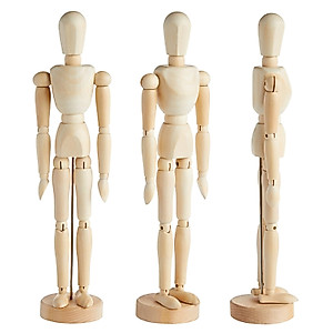 3 Pack Posable Art Figure Model, Flexible Wooden Drawing Mannequin for Artists, Sketching (13 in)