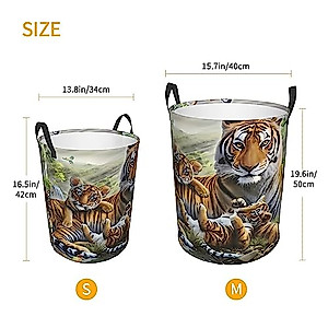 Jungle Tigers Cub Laundry Basket Protable Circular Laundry Hamper Storage Bin Organizer With Handles For Bathroom,Bedroom Clothes