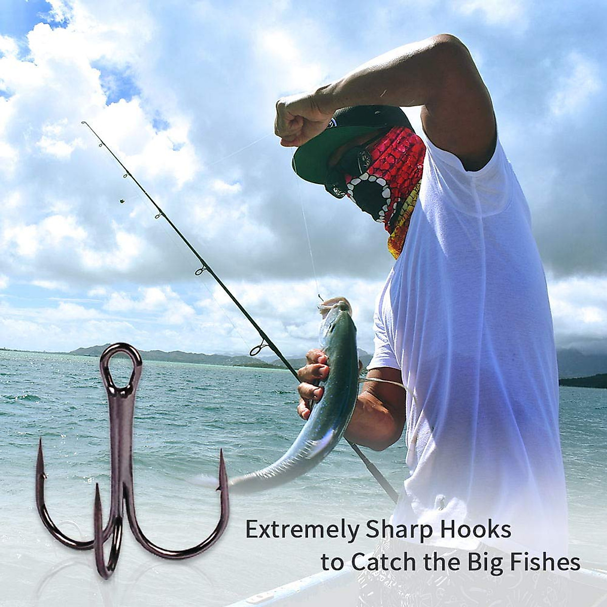 UCEC Fishing Hooks Treble Hooks Kit for Saltwater Freshwater, High Carbon Steel Hooks Strong Sharp Round Bend for Catfish Trout Hard Baits Lures Fishing, Size 2# 4# 6# 8# 10#, 50pcs/Box