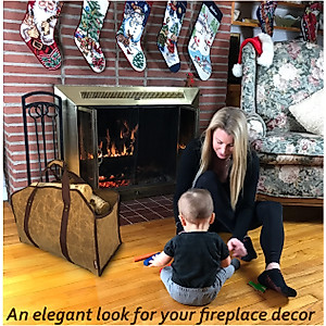 LivinWell Firewood Carrier Log Tote Bag Stands Up for Easy Wood Loading Large Heavy Duty Waxed Canvas Optional Metal Rack for Fireplace Storage Carry Basket with Closed Ends