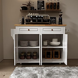 Alorksi Rolling Kitchen Island with Drop Leaf, Mobile Kitchen Carts on Wheel with Storage Cabinet, Drop Leaf Island Table for Kitchen with Towel Rack and Drawer, White