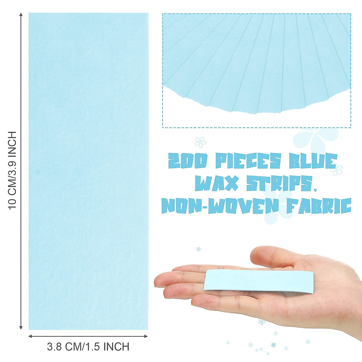 Blulu 400 Wax Strips Non Woven Wax Paper Strips for All Skin Types Facial and Body Hair Removal Waxing Strips Epilating for Leg, Chest, Back, Intimate Area And Face 10 x 3.8 cm(Blue)