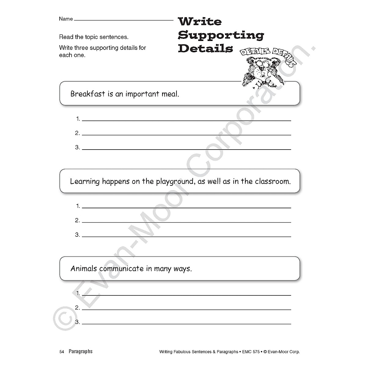Evan-Moor Writing Fabulous Sentences & Paragraphs, Grades 4-6, Homeschool & Classroom Workbook, Activities, Main Ideas, Topic Sentences, Figurative Language, Descriptive Details, Writing Skills