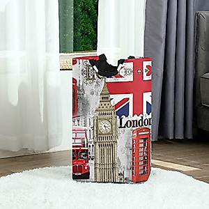 CaTaKu London Big Ben Large Laundry Basket Laundry Hamper Bag Washing Bin Clothes Bag Collapsible Tall with Handles Travel Bathroom College Storage for College Dorm