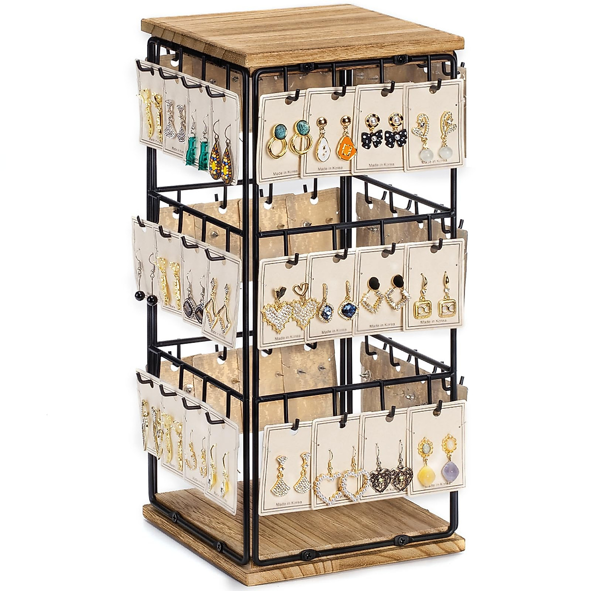 Yoimori Earring Holder Organizer,Earring Storage Organizer with Wood Base,48 Hooks Earring Rack for Women and Girls,Jewelry Organizer Stand for Displaying Ring,Earrings,Ear Stud,Bracelets