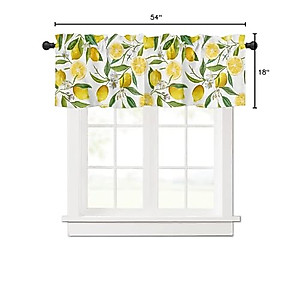 Voguard Yellow Lemon Valance Curtain Rod Pocket Window Curtain Summer Garden Fruit Flower Lemon Slice and Leaves Washable Window Treatment for Living Room Bedroom Kitchen Home Decor 54x18in
