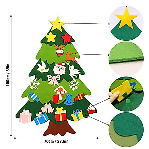 3.3FT Felt Christmas Tree for Wall Hanging Decorations My First Xmas Tree with 22 Detachable Ornaments DIY Xmas Gifts for Kids Room Study Living Room