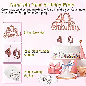 Gaciban 40th Birthday Decorations Women, 40th Birthday Sash and Tiara Crown, Cake Toppers, Birthday Candles, Napkins Sett, Happy 40th Birthday Gifts for Women (Rose Gold)