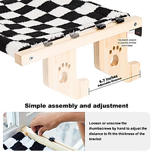 JTL-ADMCW Cat Sill Window Perch Hammock Sturdy Solid Wood Frame for Large Cats Easy to Assemble&Adjust Bed Windowsill, Bedside, Drawer and Cabinet(Chessboard Plush) Black/White