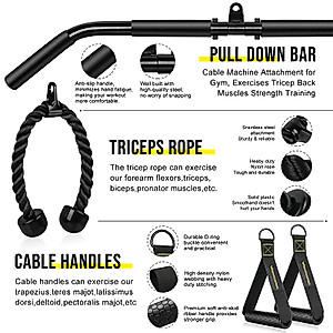 VAVOSPORT Fitness LAT and Lift Pulley System Gym - Upgraded LAT Pull Down Cable Machine Attachments, Loading Pin, Handle and Tricep Rope, for Biceps Curl, Forearm, Triceps Exercise Gym Equipment