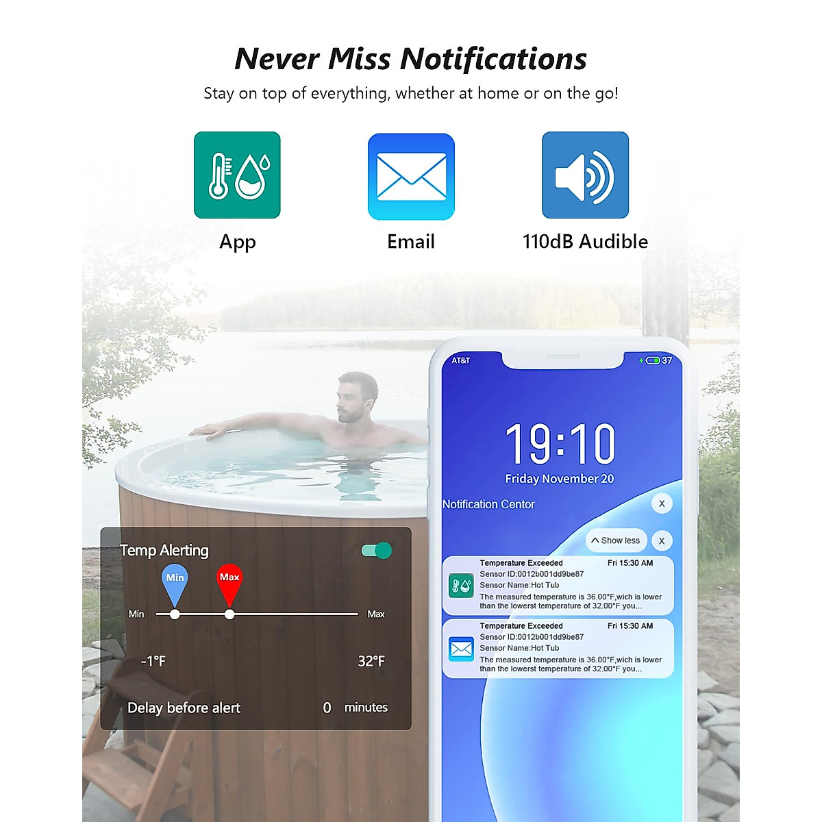 MOCREO ST5 WiFi Freezer Thermometer Alarm, Email Alert, App Notification, Data Logging Export, No Subscription Fee, Remote Temperature Sensor for Refrigerator, Freezer, Hot Tub (2 Pack)