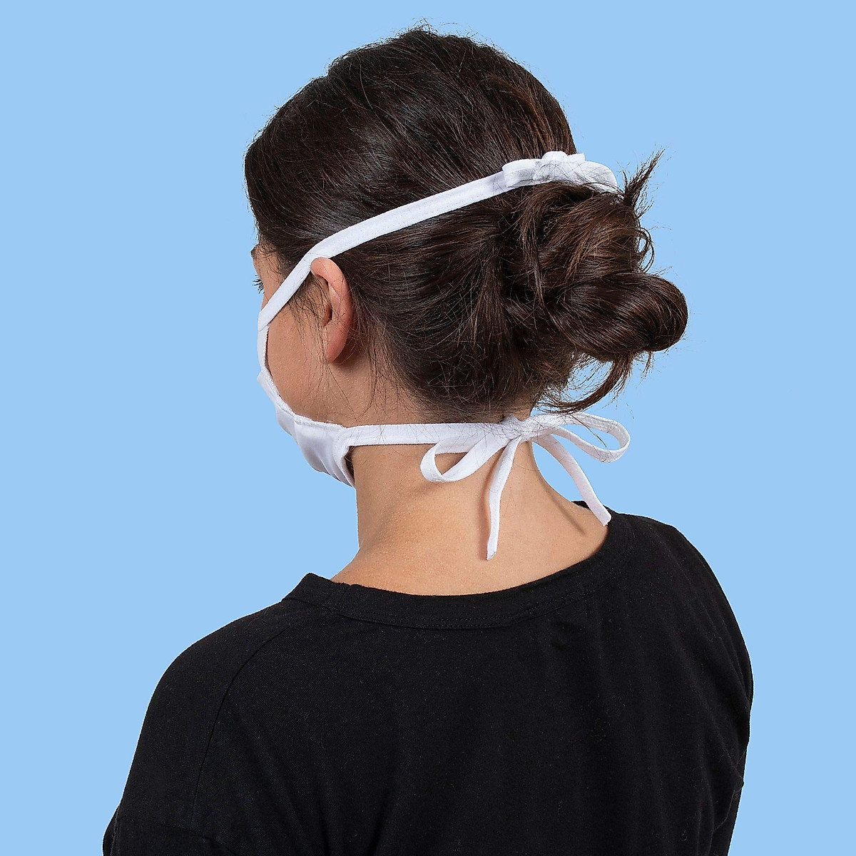 Gildan Adult Reusable 3-Layer Tie-On Cotton Face Mask (48 Pack), White (48 Pack), Adult: 6.5" x 7" (13" straps)